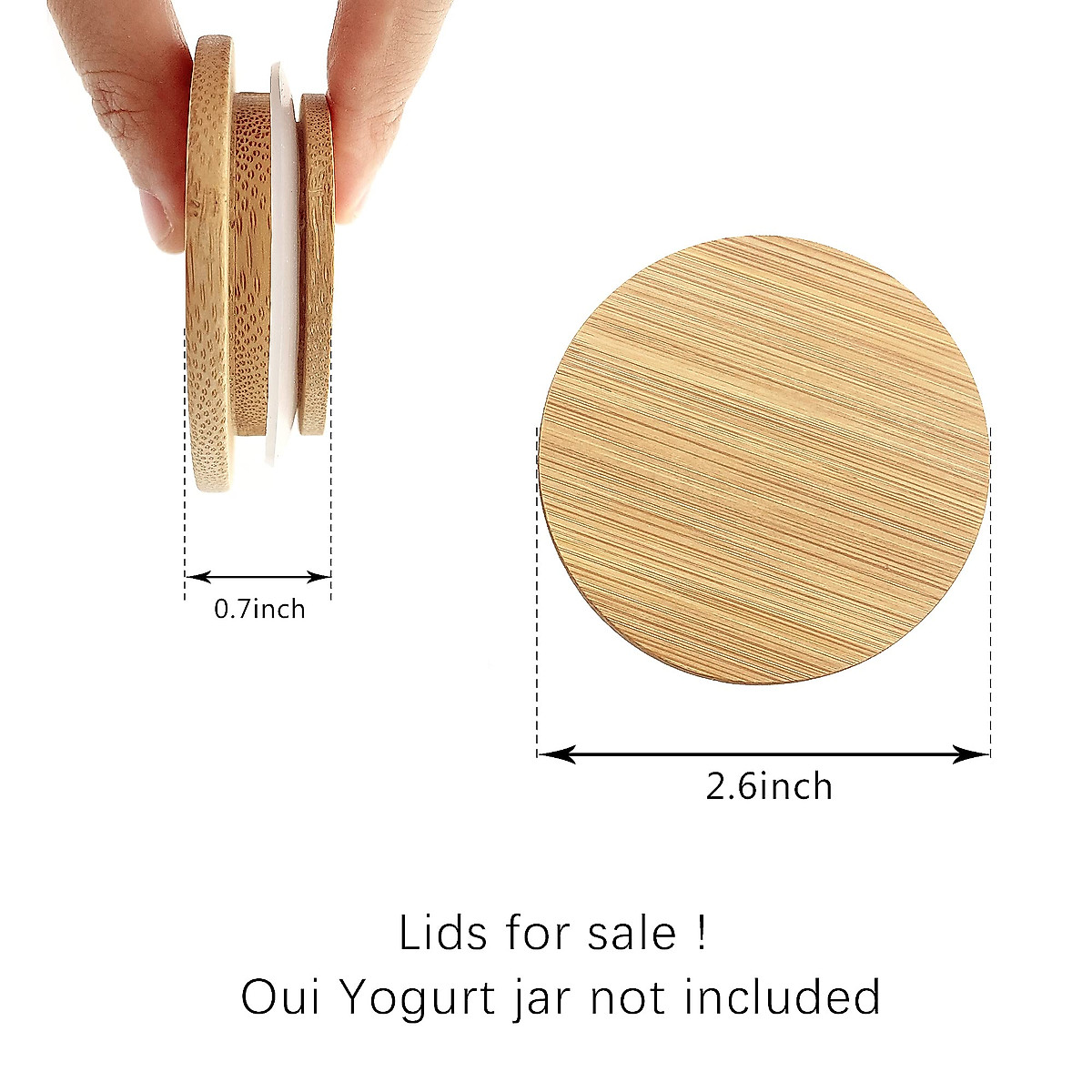 Oui Yogurt Jar Lids-12 pack Oui Lids-Natural Bamboo Wood with Silicone Sealing Rings and Oui Yogurt Bottle Label,For 5 Oz Oui Yogurt Jars