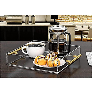 11x14 Clear Acrylic Tray with Gold Handle,Rectangular Acrylic Decorative Tray for Home Decor,Party,Ottoman,Makeup,Spill-Proof Acrylic Serving Tray for Food,Breakfast,Coffee