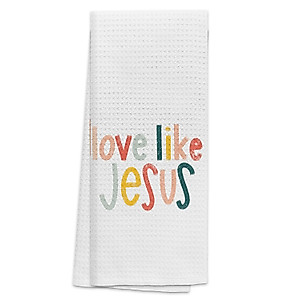TUNW Christian Bible Verse Jesus Loves You Colorful Word Soft and Absorbent Kitchen Towels Dishcloth,Christian Hand Towels Dish Towels 16″×24″,Gifts for Christian Women Faith Teen Girls Mom