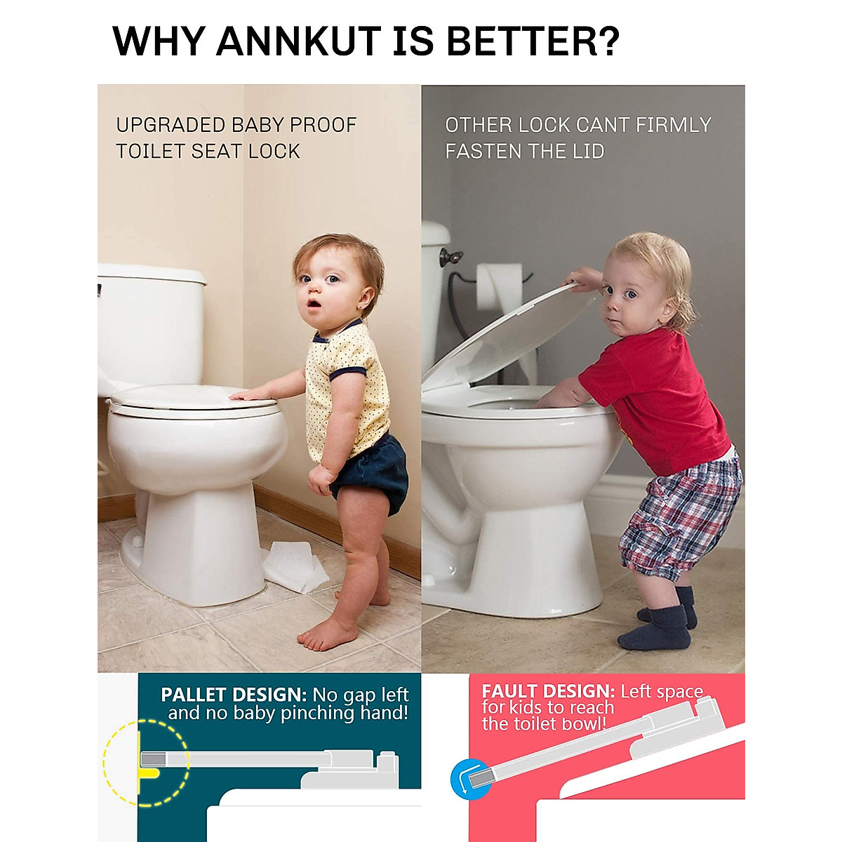 Toilet Lock Child Safety，Baby Proof Toilet Seat Lock with Extra Pallet,Fit for Most Toilet Lid，No Tools Installation