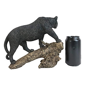 Ebros Gift Black Panther Cougar Climbing Weathered Tree Log Statue 10" Long Wildlife Black Jaguar Ghost Forest Hunter Sculpture Home Decorative Accent