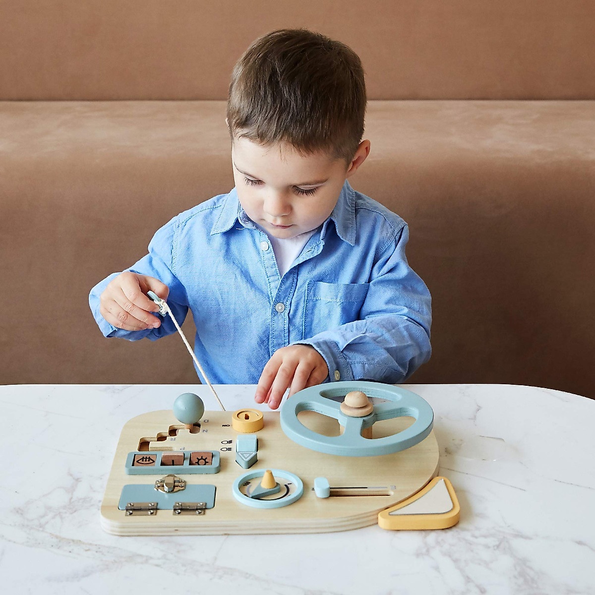 LA·LA · LLAMA Montessori Toy Steering Wheel - Car Driving Toddler Busy Board - Wooden Sensory Activity Board for Kids 3 4 Year Old - Fine Motor Skills Toddler Toys for Boys Girls