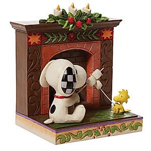 Enesco Jim Shore Peanuts Snoopy and Woodstock Fireplace Figurine, 4.53 Inch, Multicolor