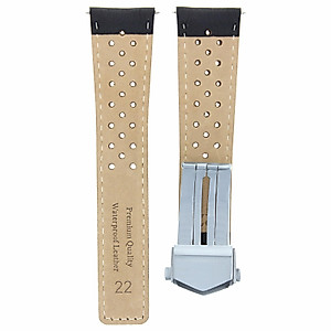 Ewatchparts 22mm Leather Watch Band Strap Compatible With Tag Heuer Monaco Calibre 12 CAW2111 Clasp Black