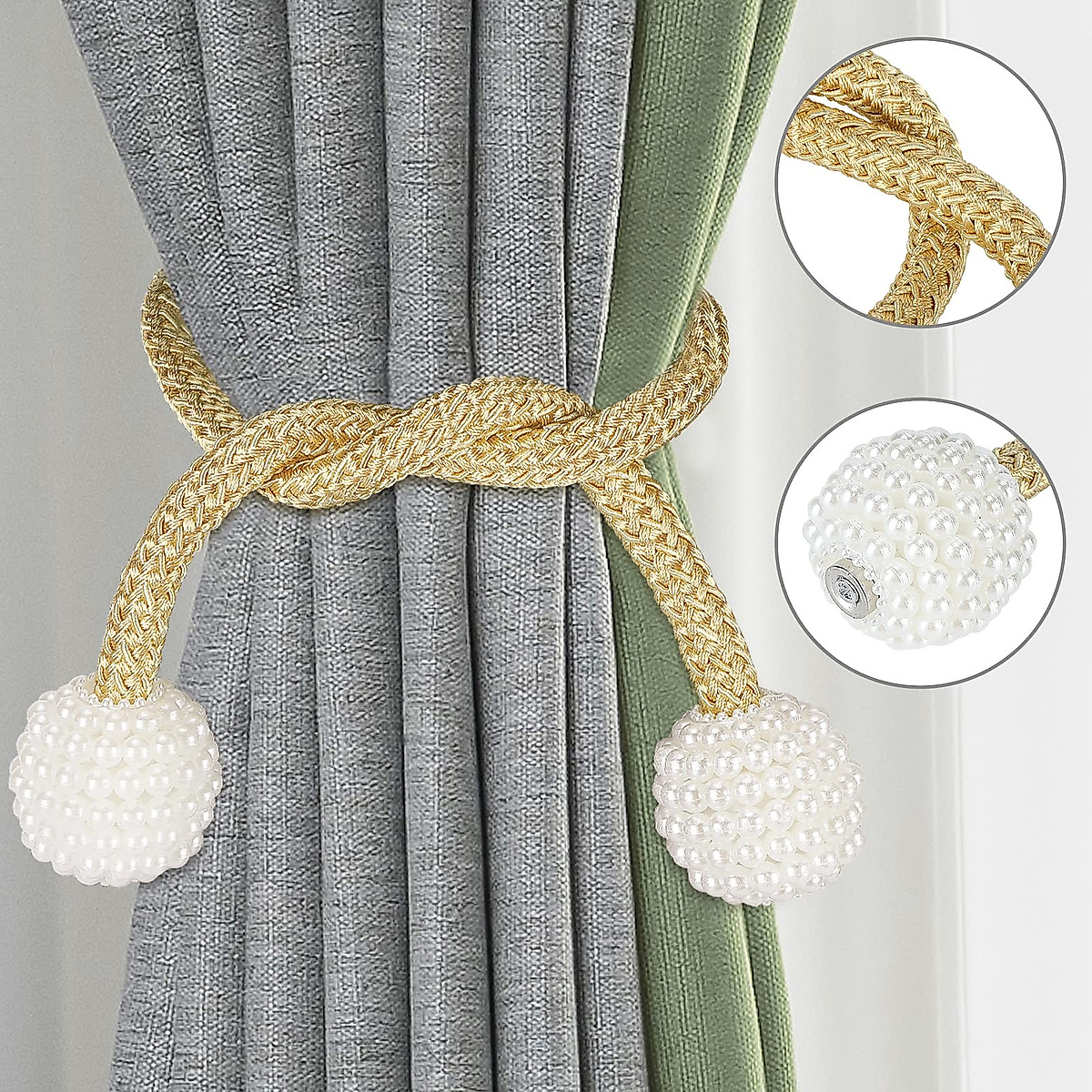 AWOLIC Magnetic Curtain Tiebacks 6 Pack,Classic European Curtain Holdbacks for Drapes,Used for Home and Office Decoration (Gold)