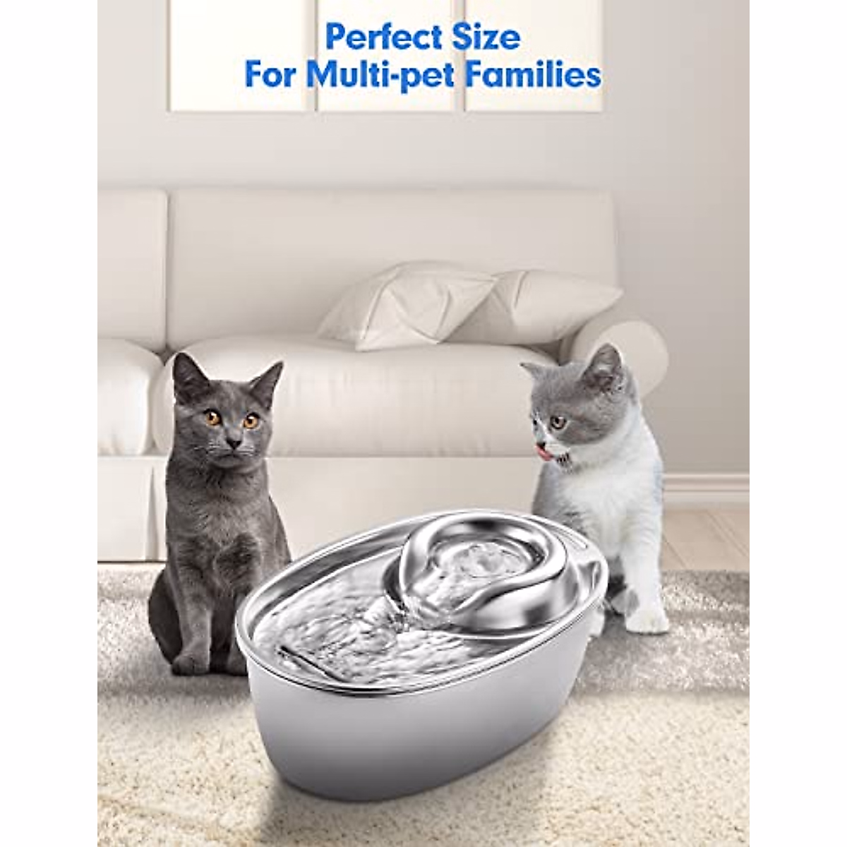 WOPET F10 Cat Water Fountain Stainless Steel,67oz/2L Pet Water Fountain,Automatic Cat Water Dispenser,Cat Bowl,Dog Water Fountain,Dishwasher Safe for Cats&Dogs (F10)