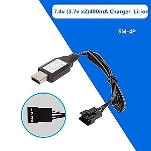Lerpwige 1PC 7.4V (3.7V X2) SM-4P Li-ion Battery Power Electric Car USB Charging Cable Sm4p to Sm2p Adapter