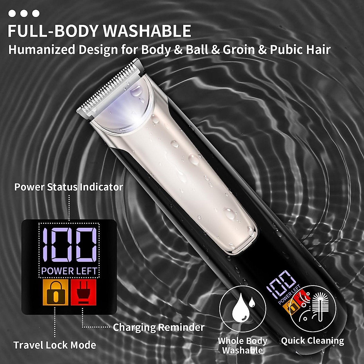 Body Hair Trimmer for Men Groomer: Mens Electric Pubic Groin Hair Shaver - Man Waterproof Ball Trimmers with LED Light - Male Grooming Kit