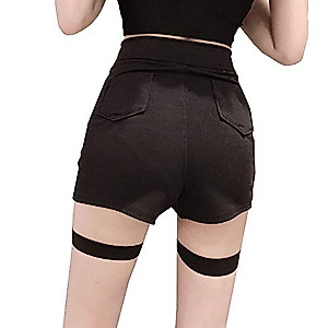 Women Black Punk Gothic Shorts Metal Hollow Out High Waist Sexy Rock Hot Shorts for Club Cosplay Party Dance