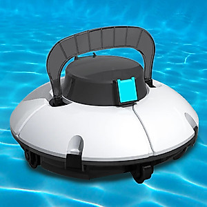 Yoyomax Cordless Robotic Pool Cleaner, Auto Dock Self Parking w/Dual-Drive Motors, Lightweight, IPX8 Waterproof, Perfect for Above-Ground/In-Ground Flat Pools up to 40FT (Lasts 60 Mins) White