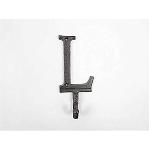 Hampton Nautical Cast Iron Letter L Alphabet Wall Hook 6" - Decorative Cast Iron - Iron Wall Dec