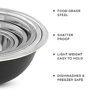 JoyJolt Stainless Steel Mixing Bowl Set of 6 Mixing Bowls (Black). 5qt Large Mixing Bowl to 0.5qt Small Metal Bowl. Kitchen, Cooking and Storage Nesting Bowls. Dough, Batter and Baking Bowls