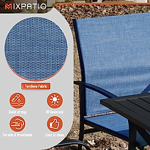 MIXPATIO Outdoor Table and Chairs, Patio Dining Sets for 6 with Blue Chairs and Metal Rectangular Table for Deck Backyard Lawn Poolside