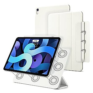 Magnetic Case for iPad Air 5/4, Slim Smart Folio for iPad Air 5th/ 4th Generation 10.9 Inch 2022/2020 Model, Trifold Stand Case, Auto Sleep/Wake, Support 2nd Gen Apple Pencil Charging (White)