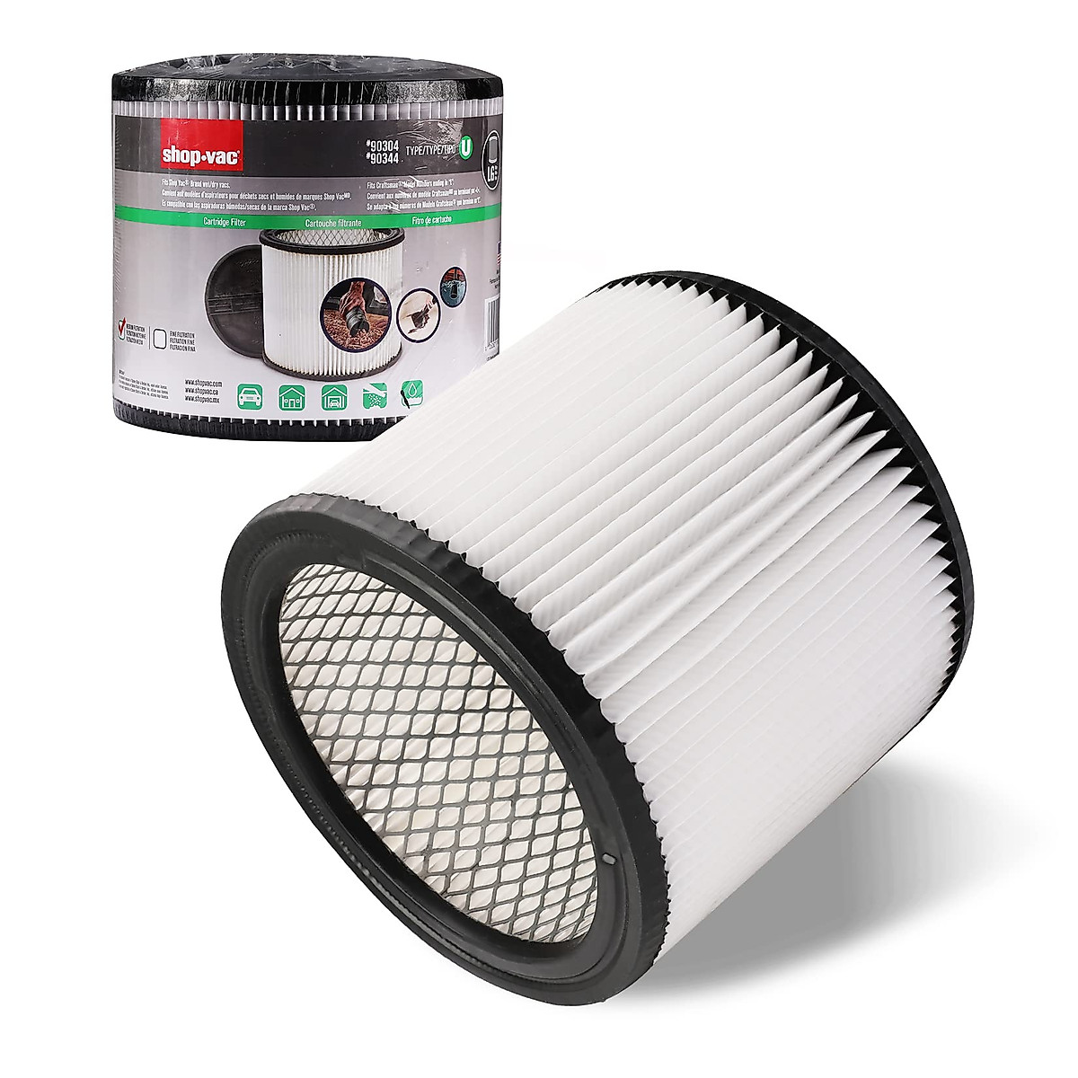 Shop-Vac 5926211 12 Gallon 6.0 Peak HP Wet/Dry Vacuum + 90304 Replacement Cartridge Filter