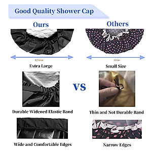 Aibilye Womens Black Shower Cap for Long Hair Extra Large Washable Reusable Waterproof Bathing Hair Cap Adjustable Elastic Band for All Hair Lengths