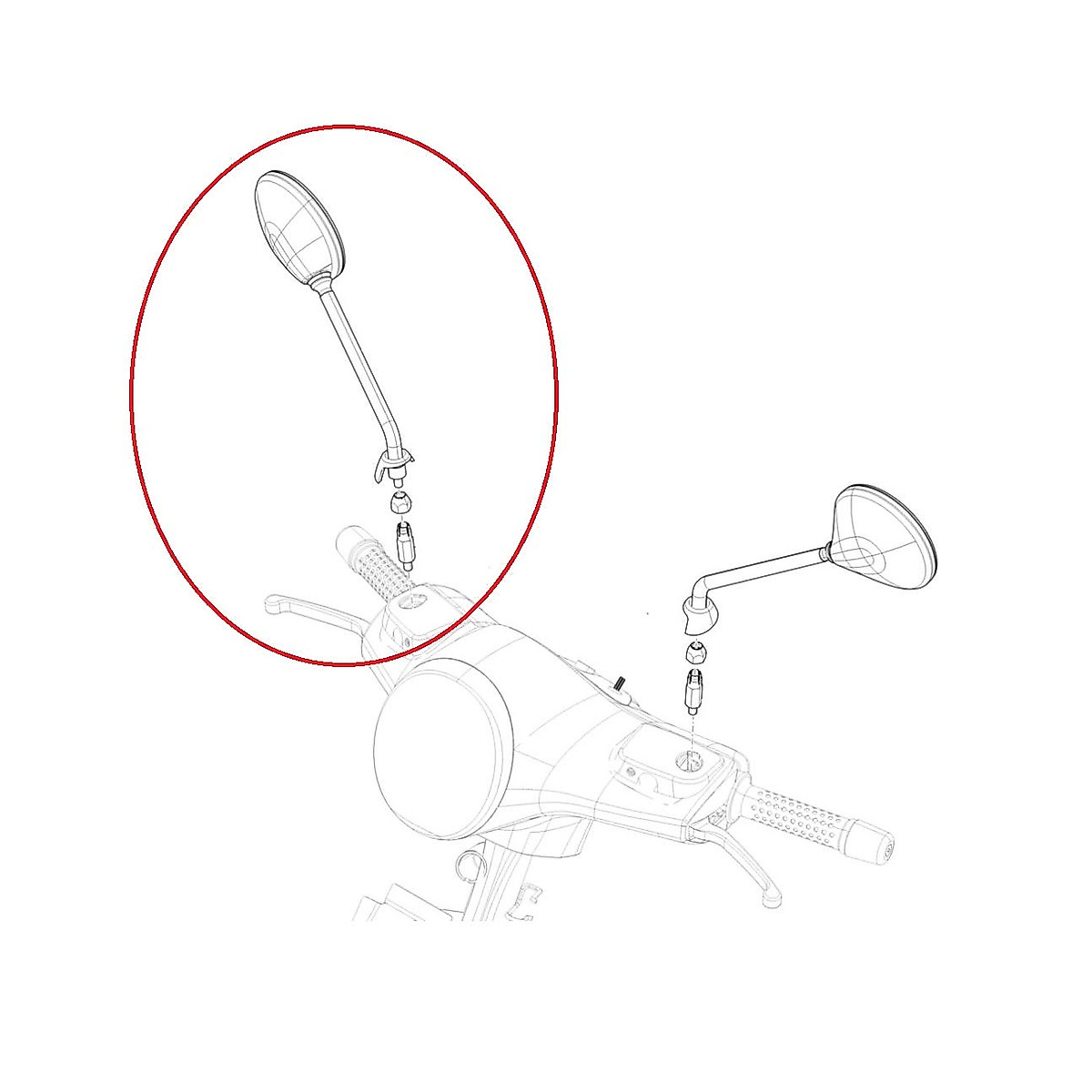 Vespa Right Round Mirror | Vespa Primavera/Elettrica and Primavera 50-150 Mirror for the Right Side | OEM - CM3161802, CM261902(Right, Round, Chrome Finish)