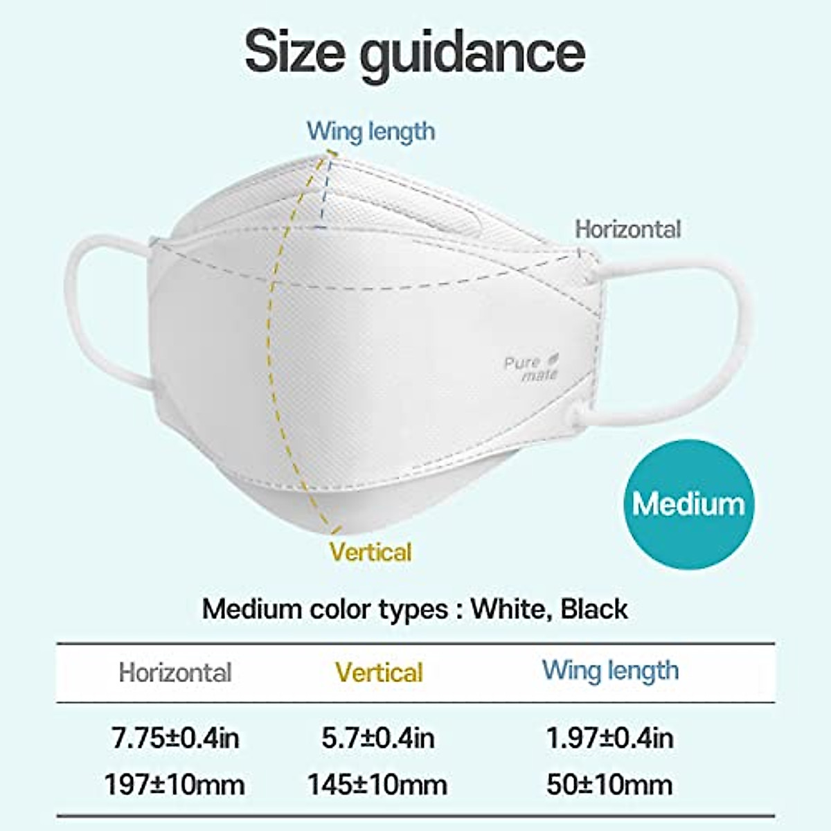 PUREMATE [30 Packs Made in Korea KF94 Face Mask White Black Individual Wrapped Filter Efficiency ≥ 94% (Medium(Pack of 30), White)
