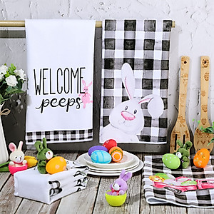 Happy Easter Kitchen Towels Set of 4 Buffalo Plaid Bunny Egg Easter Dish Towels Absorbent Drying Holiday Tea Towels Decorative Dish Cloths Easter Hand Towels for Home Decor Farmhouse Housewarming Gift