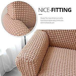 NICEEC Loveseat Slipcover Khaki Loveseat Cover 1 Piece Easy Fitted Sofa Couch Cover Universal High Stretch Durable Furniture Protector Love Seat with Skirt Country Style (2 Seater Khaki)