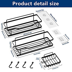tundsot 3 Pack Bathroom Shower Shelves Shower Caddy, Shower Shelves, Adhesive Shower Organizer No Drilling,With 4 Hooks, Shower Shelves for Inside Shower (black)
