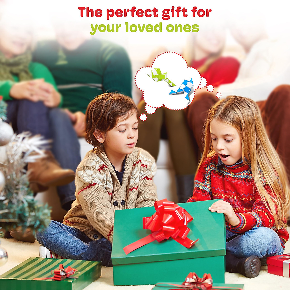 CUBIDI® Magic Snake Cube | Fidget Snake Toy for Kids | Travel Toys for Kids Ages 4-8 | Great Gift for Boys and Girls Birthday, Christmas, Stocking Stuffers - 24 Blocks | 0.9 inch x 0.7 inch | Green