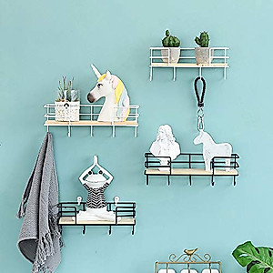 Amosfun Wall Decorations for Living Room Modern Wrought Iron Storage Rack Wall- Mounted Decorative Shelf Hanging Holder Organizer with Hooks (3 Hooks, Black)