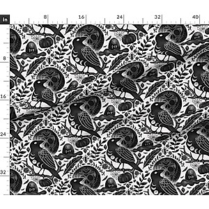 Spoonflower Fabric - Dark Halloween Night Raven Magic Feather Gothic Bats Skull Printed on Petal Signature Cotton Fabric Fat Quarter - Sewing Quilting Apparel Crafts Decor