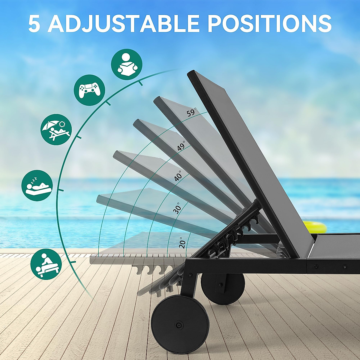 YITAHOME Outdoor Chaise Lounge Chairs Set with Side Table, 3 Pieces Adjustable Backrest Poolside Loungers with Aluminum Frame/Textilene Fabric/Wheels for Pool Beach Patio Lawn Porch (Gray)