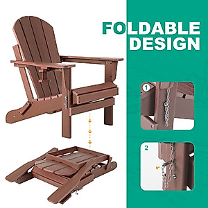 LOENIY Adirondack Chairs Set of 2 with Cushions & Cup Holders, HDPE Weather Resistant Folding Adirondack Chair for Adults, Outdoor Fire Pit Chairs for Patio/Porch/Swimming Pool/Garden (2, Brown)