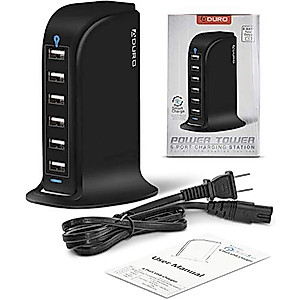 Aduro 40W 6-Port USB Desktop Charging Station Hub Wall Charger for iPhone iPad Tablets Smartphones with Smart Flow (Black)