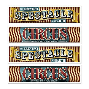 Beistle Vintage Circus Banners 4 Piece, 15" x 5', Multicolored