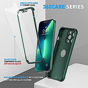 ORETECH for iPhone 13 Pro Case,with [2 x Tempered Glass Screen Protector] 360 ° Full Body Shockproof Protective Phone Case for iPhone 13 Pro 6.1 inch - Classic Green