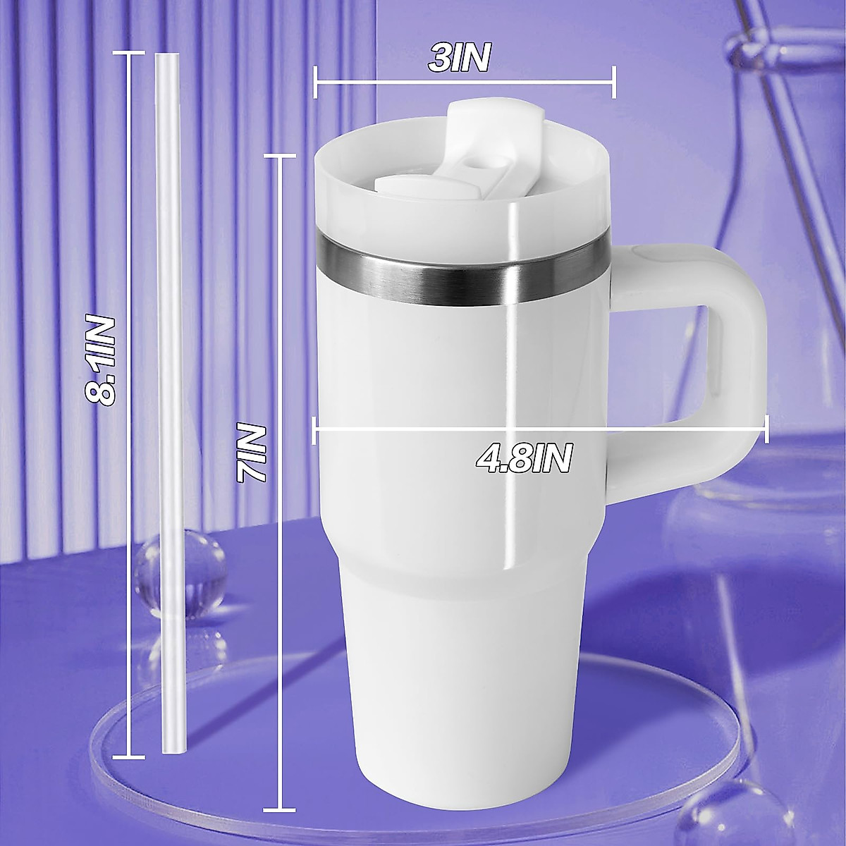 Lilsofee 1 Pack 14 oz Sublimation Blank Tumbler with Handle and Straw Stainless Steel Double Vacuum Insulation Skinny Mug Heat Press Transfer Printing DIY Cups White