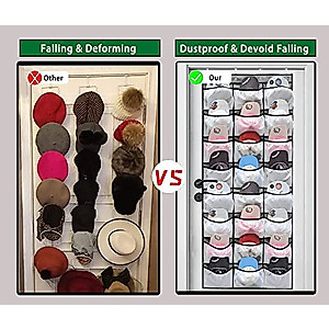 Hat Racks for Baseball Caps, Baseball Hat Organizer, 24 Deep Pocket Hat Storage & Ballcap Display Holder, Hat Holder with 4 Door Hooks