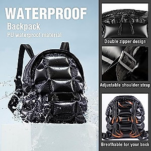 BUTI4WLD Puffer Backpack Travel Gym Bag Fashion Inflatable Designed Waterproof Backpack and Lightweight with Large Capacity Backpack for Women and Men, Black