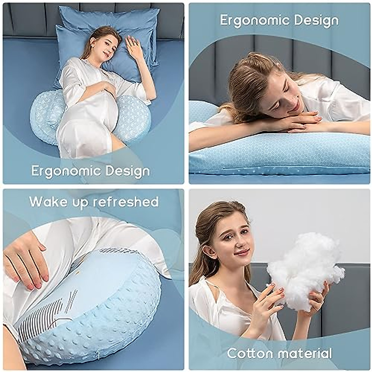 Busarilar Pregnancy Pillows Cooling for Sleeping, Maternity Pillow, Pregnancy Body Pillow Support for Back, Legs, Belly, HIPS of Pregnant Women, Detachable and Adjustable (Blue, Large)