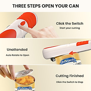 miadore Electric Can Opener for Kitchen,Rechargeable Automatic Can Opener with Removable Tilted Blade,One-Touch Operation, Smooth Edge,Built-In Magnet,Power Warning-Vibrant Orange