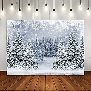 Mocsicka Winter Scene Backdrop Snowy Christmas Pine Tree Halo Spots Photography Background White Wonderland Snowflake Forest Party Holiday Photoshoot Props (White, 7x5ft)