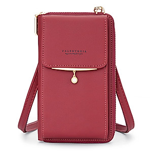 Valentoria Small Crossbody Bag Cell Phone Purse Wallet Leather Card Slot Clutch for Women Burgundy