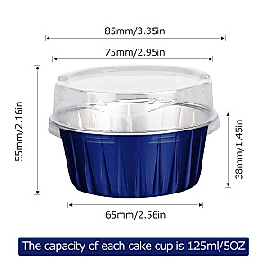Desserts Foil baking Cups, 5 oz 100 pcs Reusable Cupcake Cups with Lids, Pie Ramekins, Pudding Cups Cake Pans for Wedding,Christmas,Kitchen,Birthday Party,Various Holiday Parties