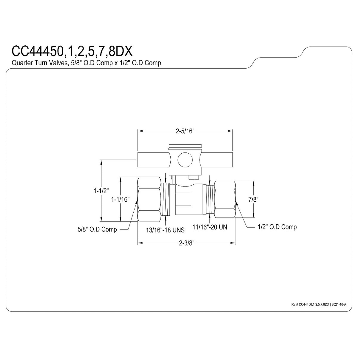 Kingston Brass CC44451DX Concord 5/8-Inch IPS x 1/2-Inch O.D. Comp Quarter Turn Straight Valve, Polished Chrome