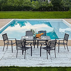 VICLLAX Outdoor Patio Table for 6 Person, 59" x 38" Rectangle Outdoor Dining Table, Patio Metal Steel Slat Table with Umbrella Hole for Lawn Garden