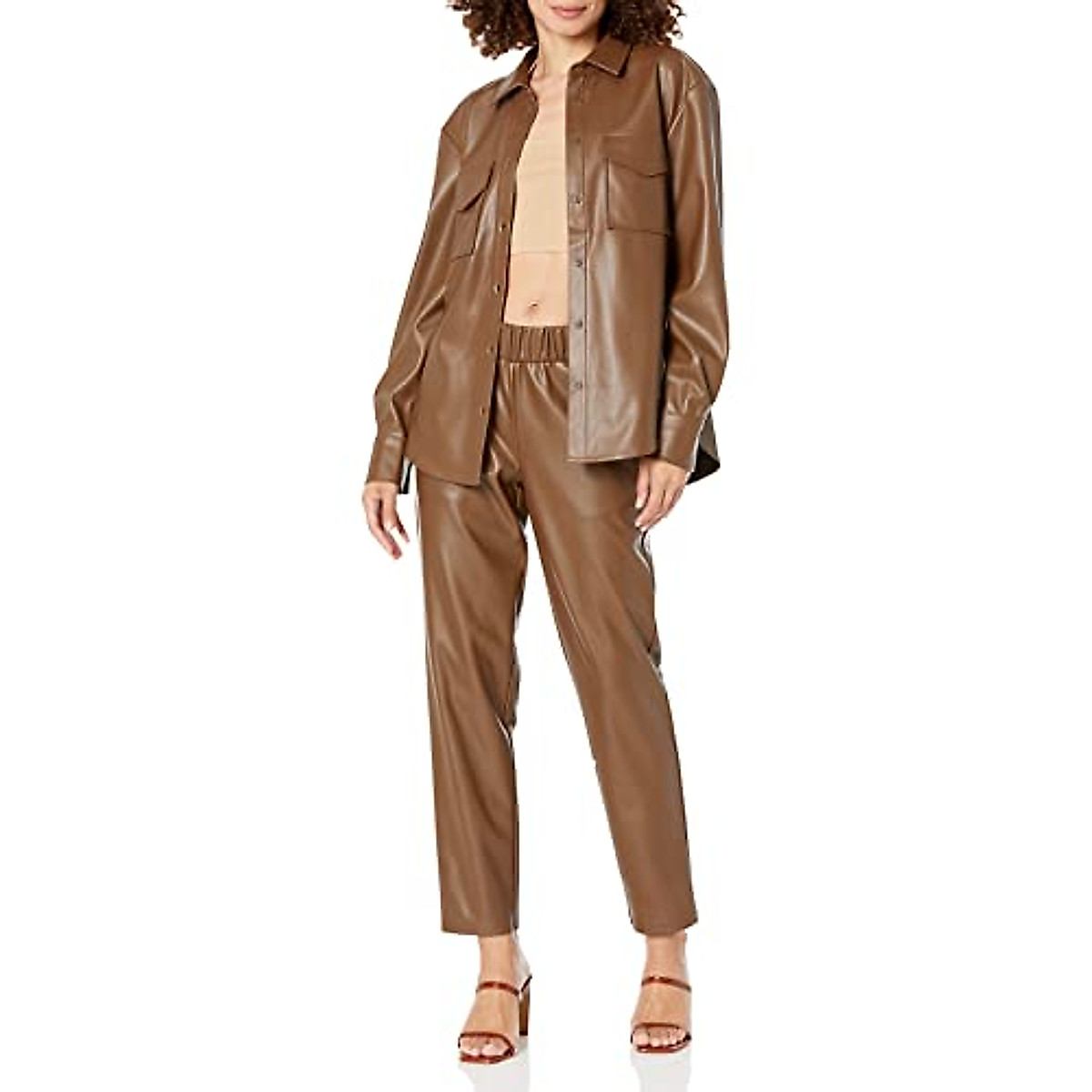 The Drop Women's @lisadnyc Faux Leather Pull-On Jogger, Coffee Bean, XL