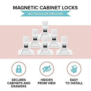 Magnetic Child Safety Cabinet Locks - 12 Lock + 3 Key for Baby Proofing Cabinets, Drawers and Locking Cupboard, Easy Install for Toddler and Childproof with Adhesive Latch, No Tools or Drill…