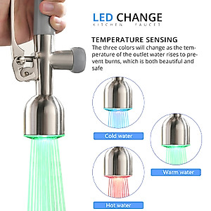 Fapully LED Kitchen Sink Faucet,Kitchen Faucet with Pull Down Sprayer Include Hole Cover Brushed Nickel