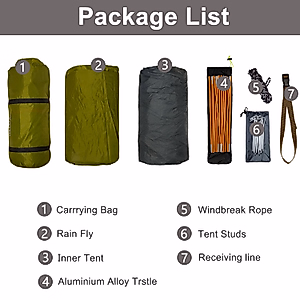 3-4 Season 2 3 Person Lightweight Backpacking Tent Windproof Camping Tent Awning Family Tent Two Doors Double Layer with Aluminum rods for Outdoor Camping Family Beach Hunting Hiking Travel