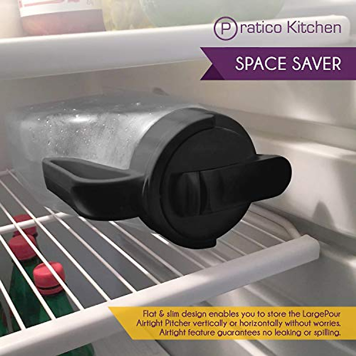 Pratico Kitchen LargePour Water, Juice, and Beverage Airtight Pitcher, Made in Japan, 3.2 qt, 102 oz, Black