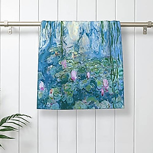 Snrfory Fingertip Towel, Monet Water Lilies Large Hand Towel for Bathroom Kitchen Spa (15.7x27.5 Inch)