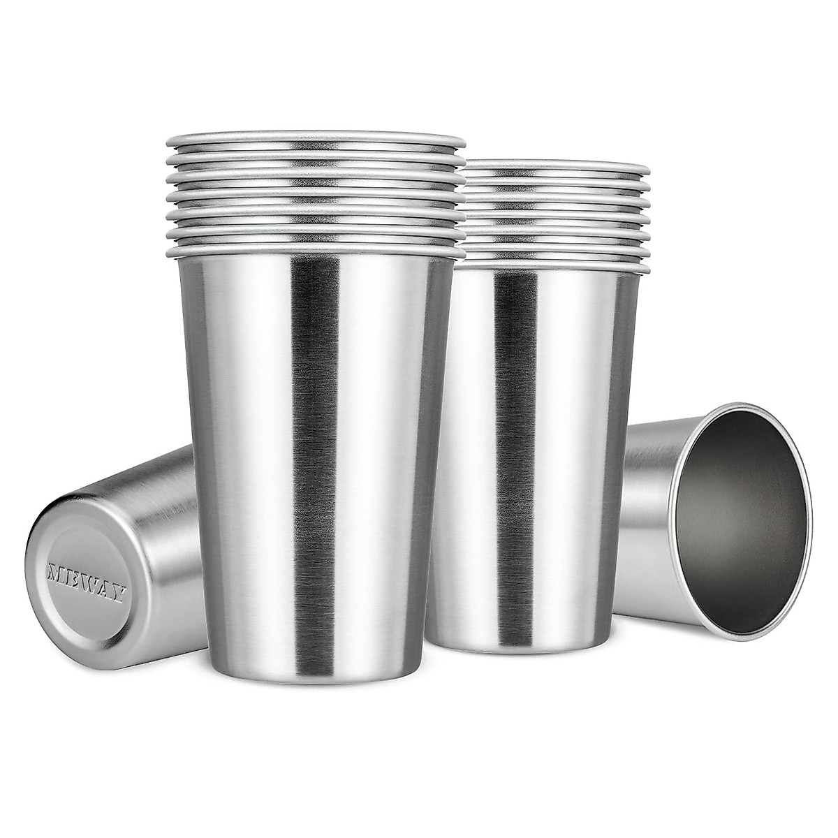 MEWAY Premium Stainless Steel Cups 16 oz Pint Cup Tumbler (16 Pack) - Premium Metal Cups - Stackable Durable Cup，Chilling Beer Glasses, for Travel, Outdoor, Camping, Everyday